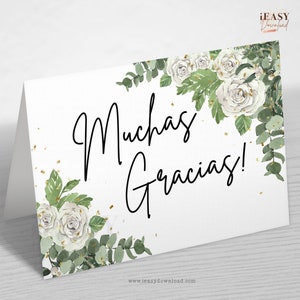 Editable Greenery Roses and Eucalyptus Thank You Cards, Muchas Gracias ...