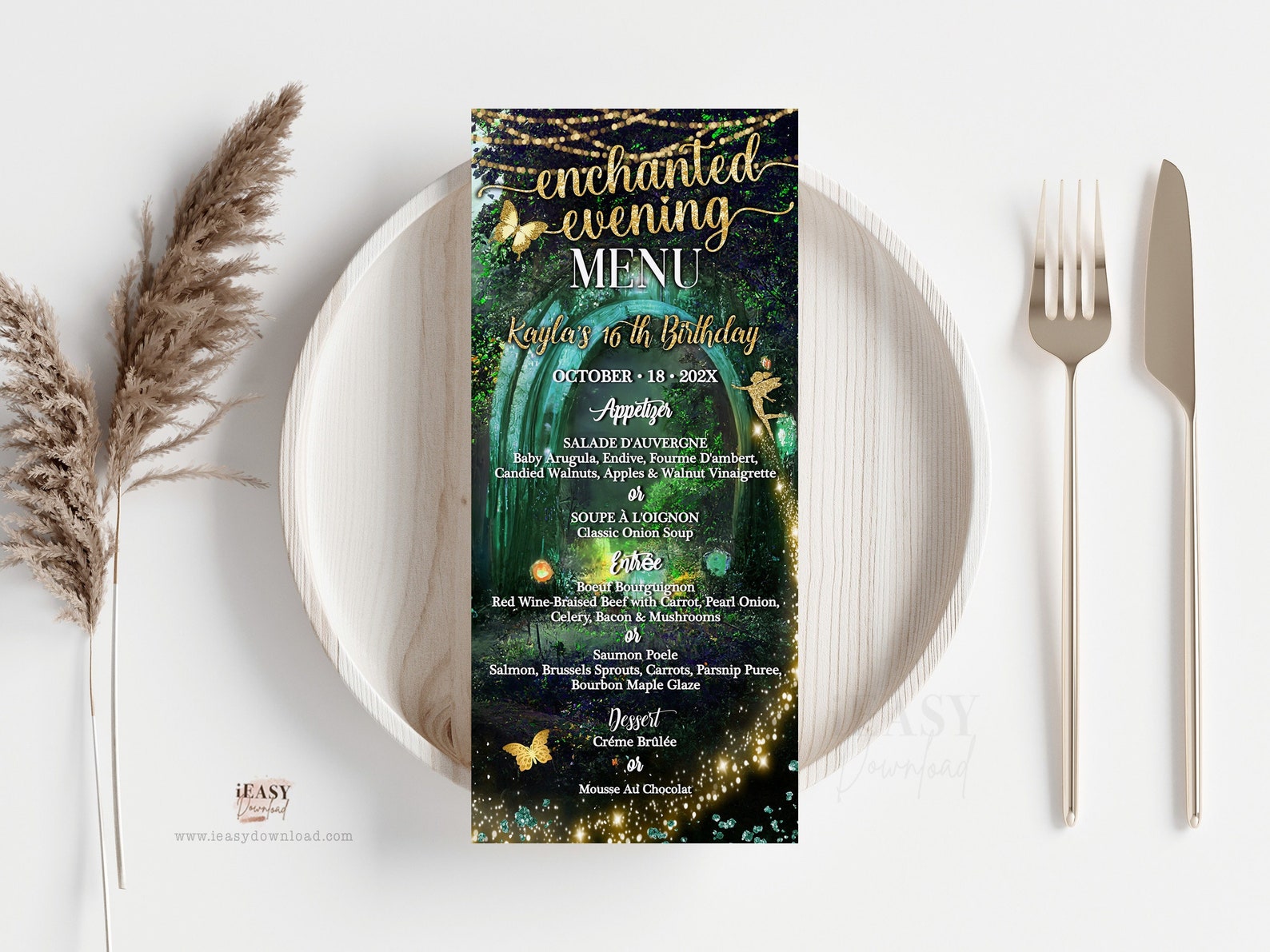 Enchanted Forest Menu Card Template: Emerald Green Printable (corjl) - Etsy