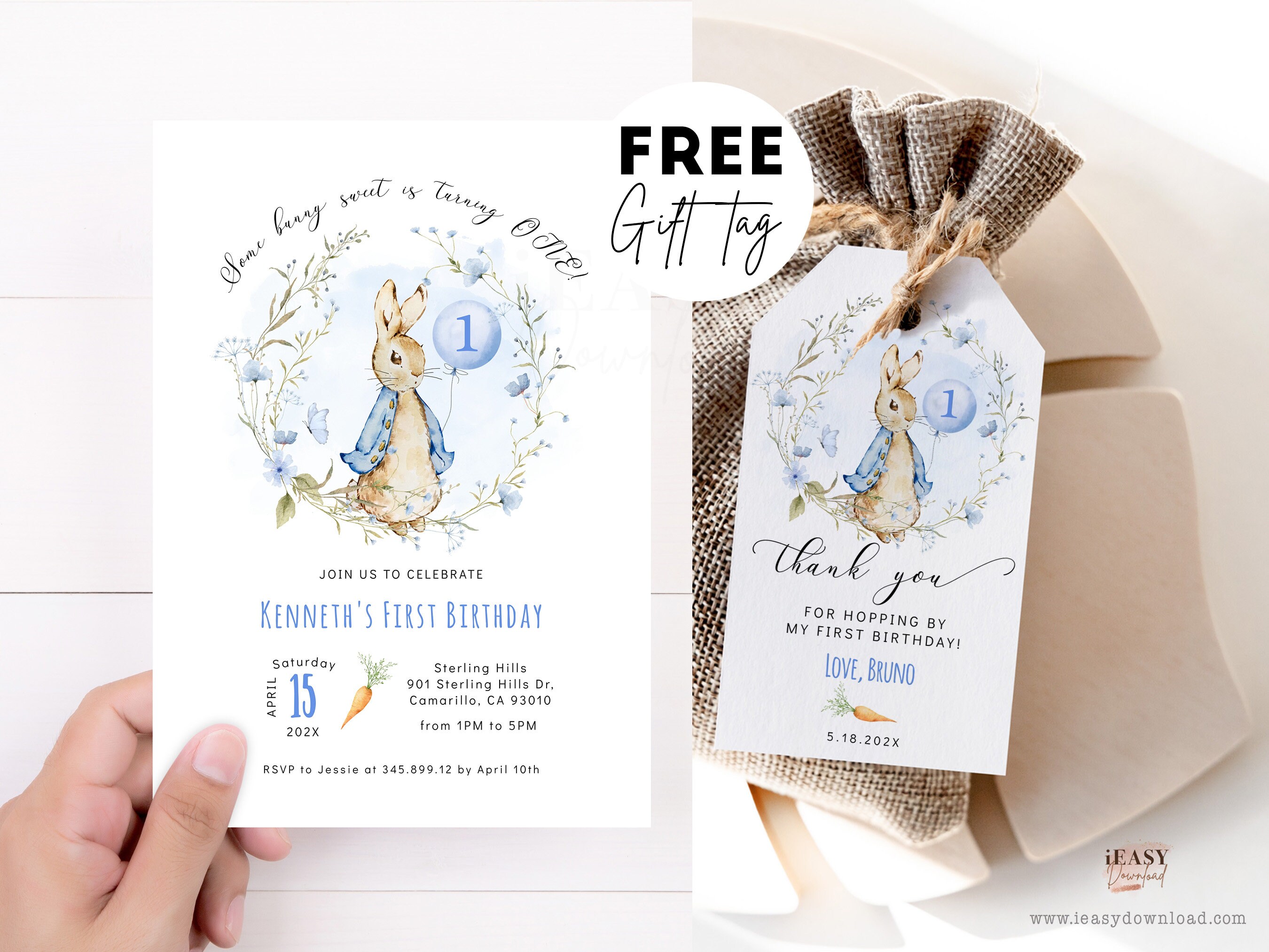 Editable Peter Rabbit First Birthday Boy Invitation With FREE - Etsy