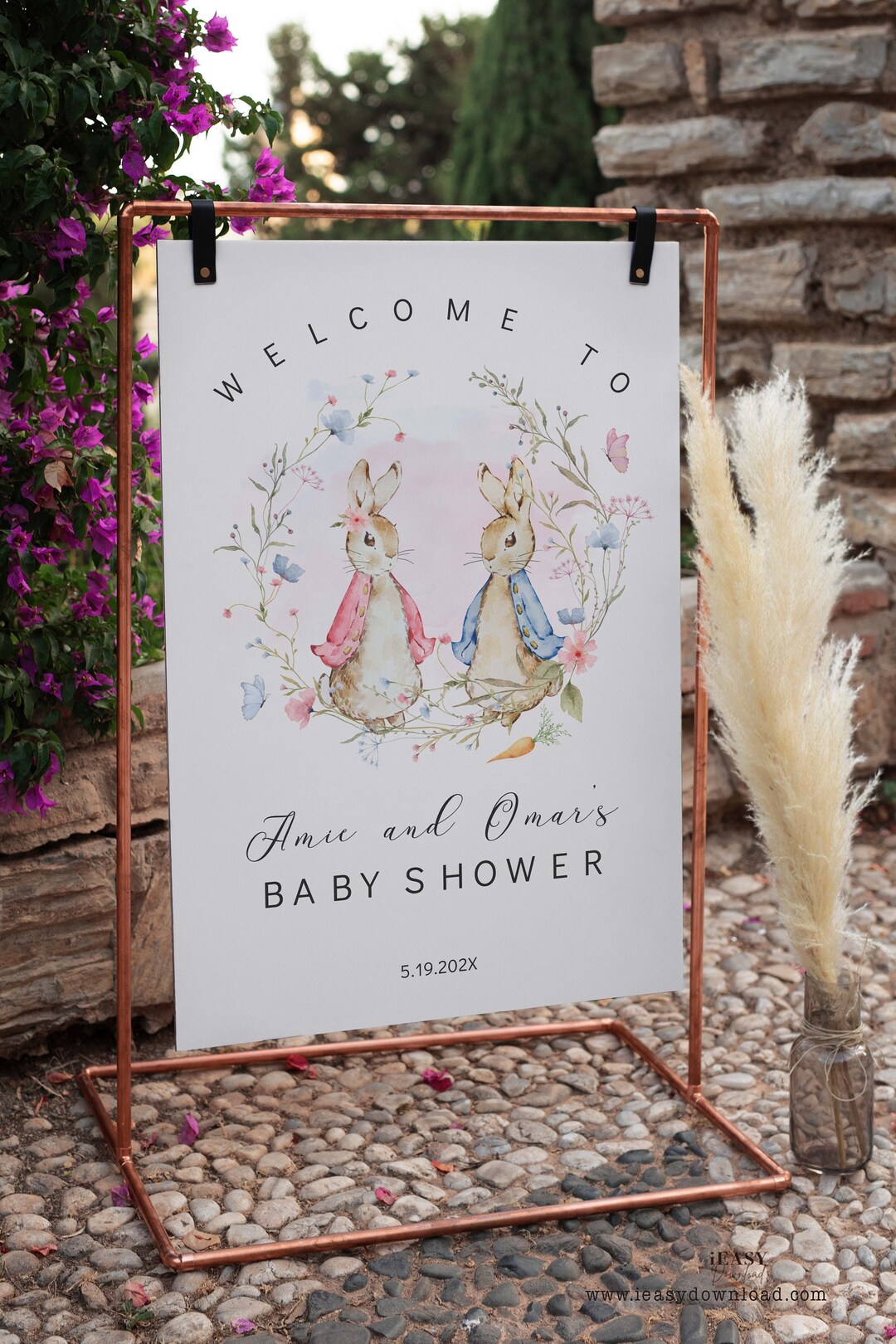 Editable Peter Rabbit Welcome Sign Twins Boy and Girl Baby Shower ...
