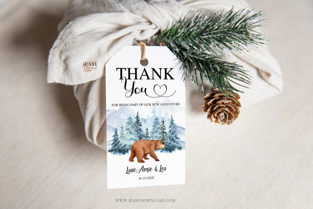 Editable Adventure Bear Favor Gift Tag, Baby Shower Winter Tags ...