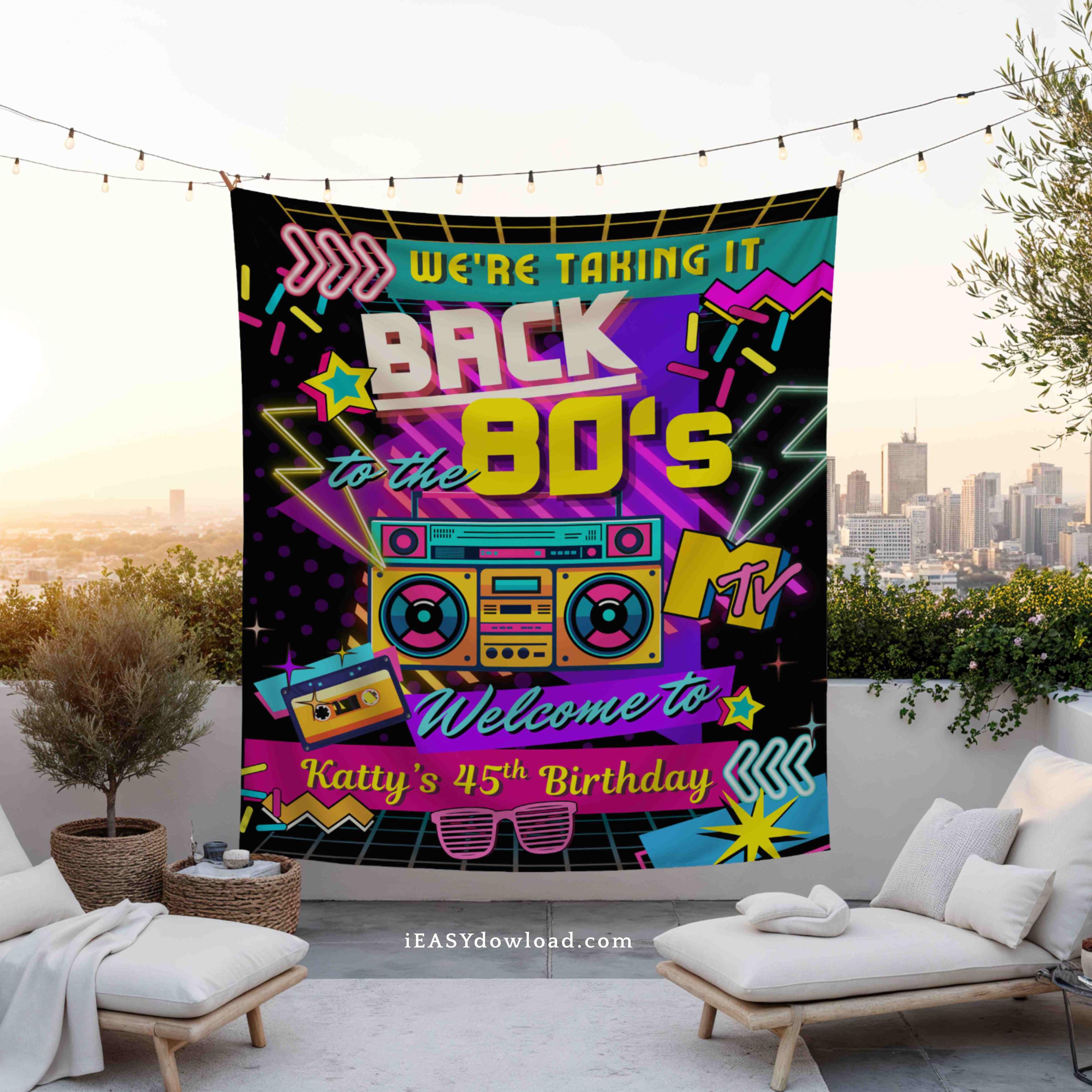 Back to the 80s Retro Backdrop Banner Throwback Birthday Party Photo ...