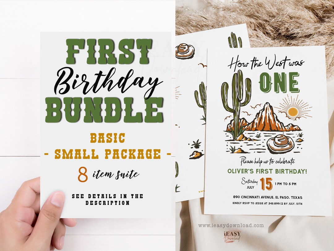 Editable Western First Birthday Bundle Cow Boy Set of 8, How the West ...