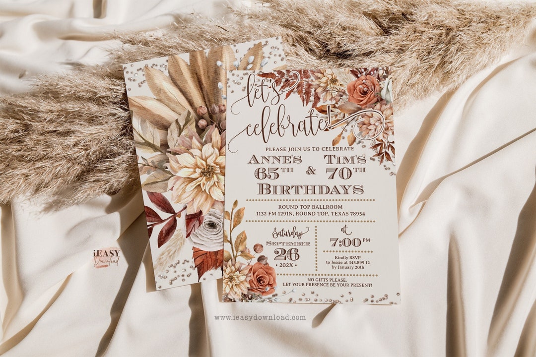 Autumn Floral Birthday Invitation Editable Joint Birthday Template ...
