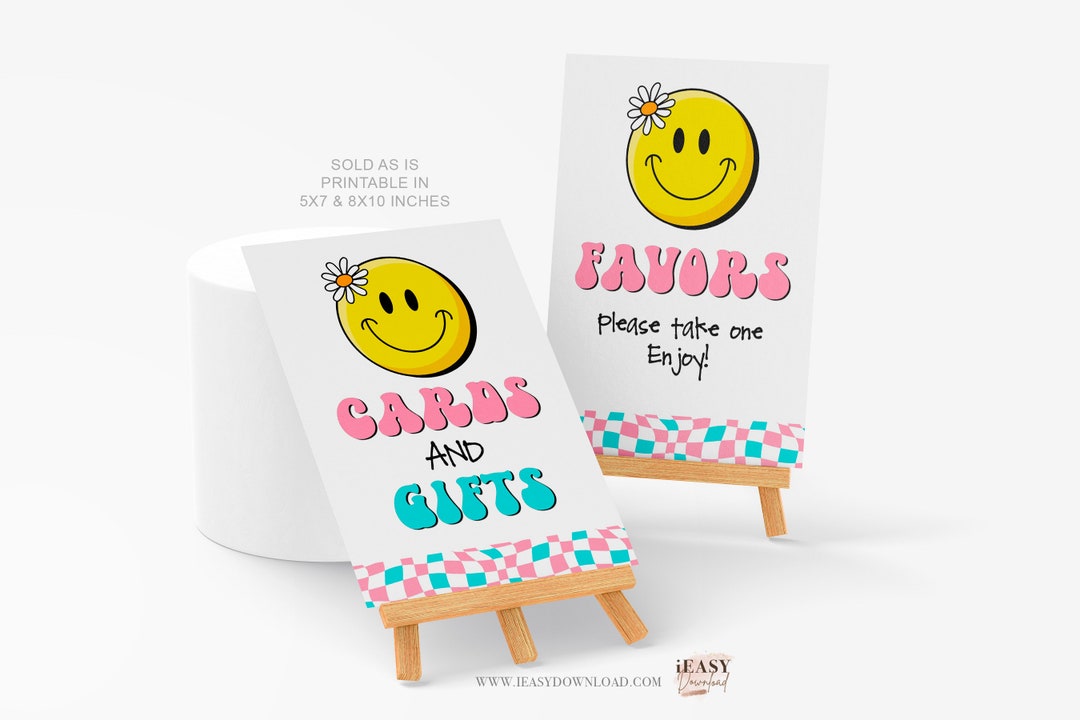 Printable Smiley Face Birthday Party Signs Set of 2 Cards and - Etsy