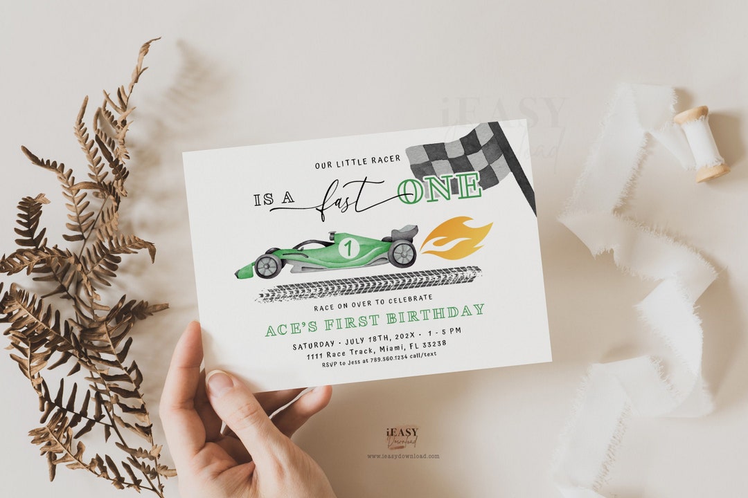 Race Car 1st Birthday Invitation for Boy, Editable Fast One Birthday ...