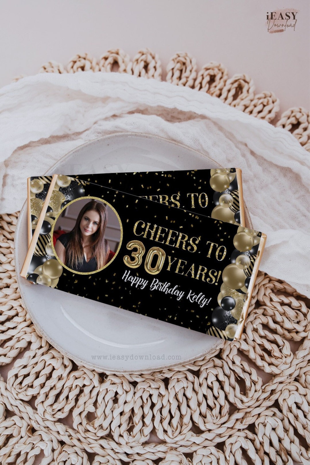 30th Birthday Candy Bar Wrapper: Gold Confetti, Editable Template (AP6 ...