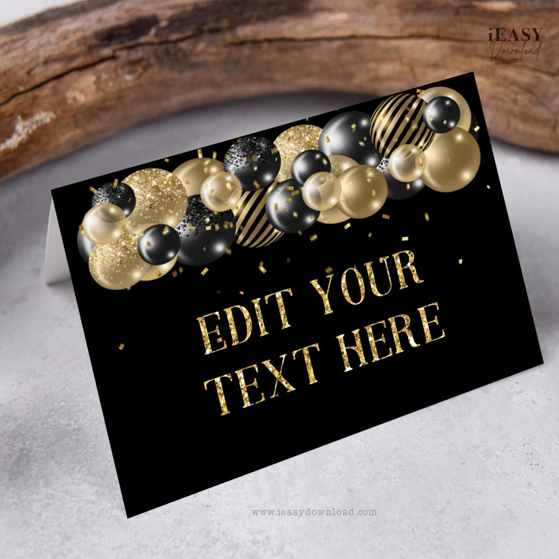 Editable 60th Birthday Gift Tags Gold and Black Balloons 65th - Etsy