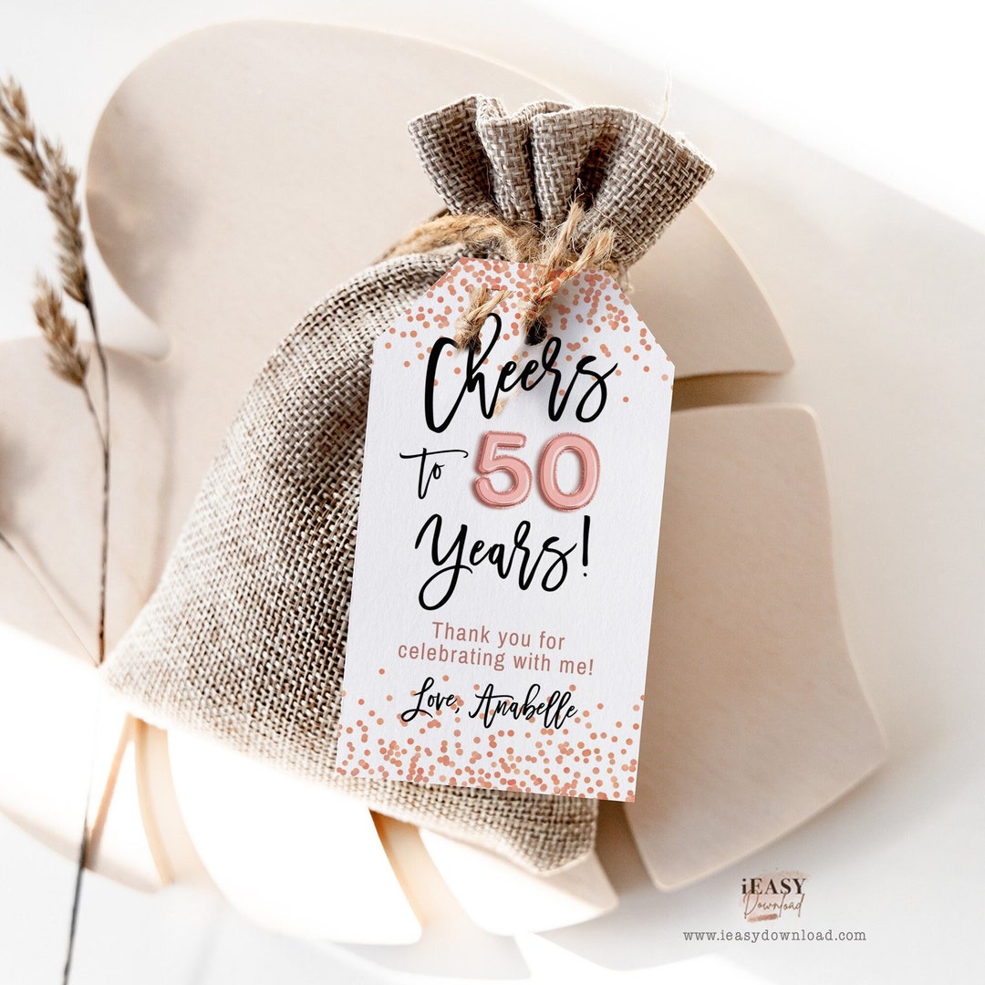 Rose Gold 50th Birthday Favor Tags: Champagne Bottle Gift Tags (digital ...