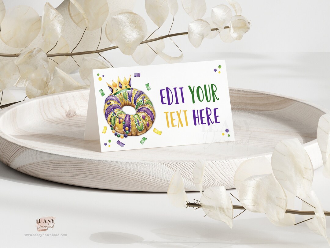 Editable King Cake Mardi Gras Food Cards: Baby Shower Decor (digital ...