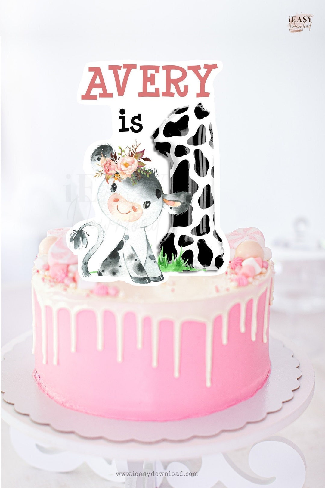 Cow First Birthday Cake Topper, Pink Cow Girl Birthday Decoration Party ...