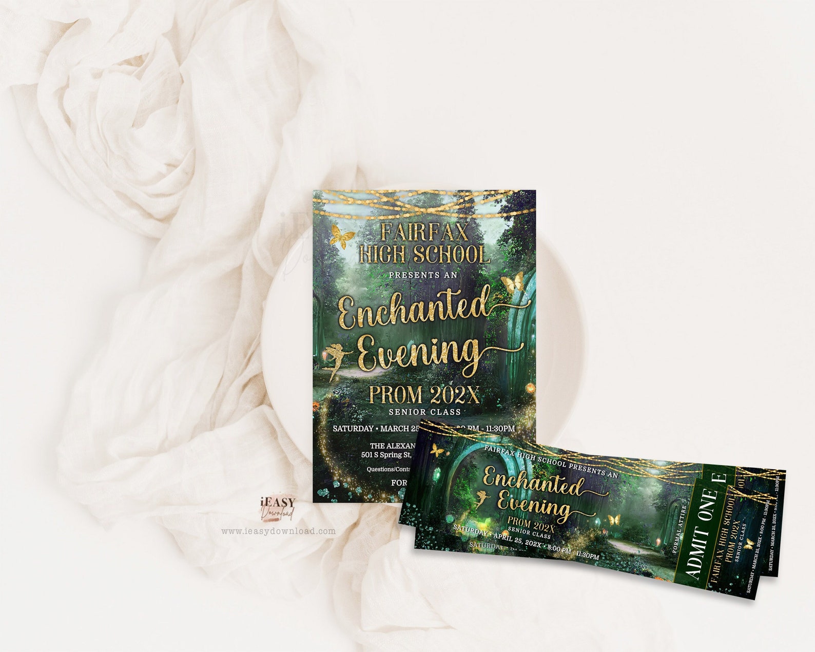 Enchanted Forest PROM Invitation With Ticket Template Digital Download ...