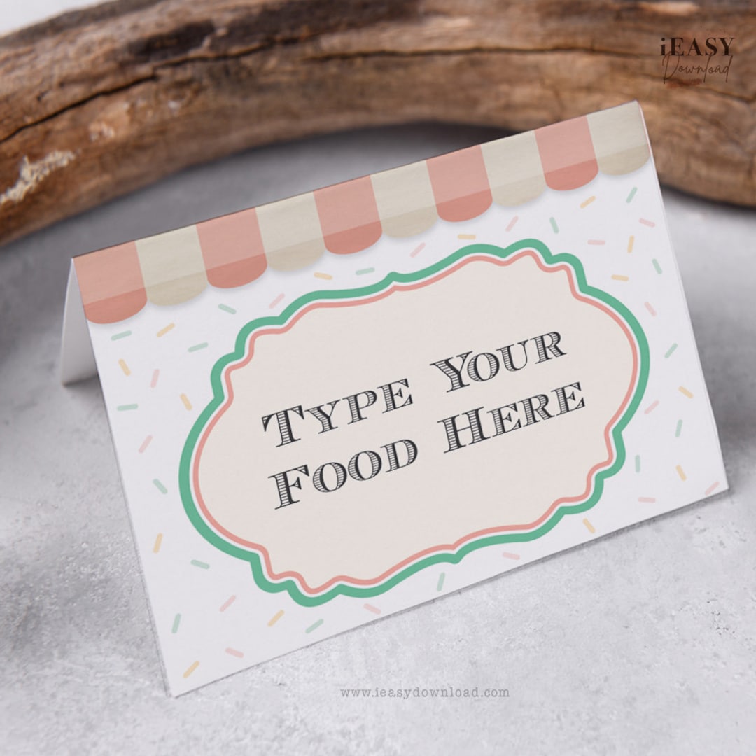 Buffet Card Template Printable, Food Card Pink Ice Cream Birthday Party ...