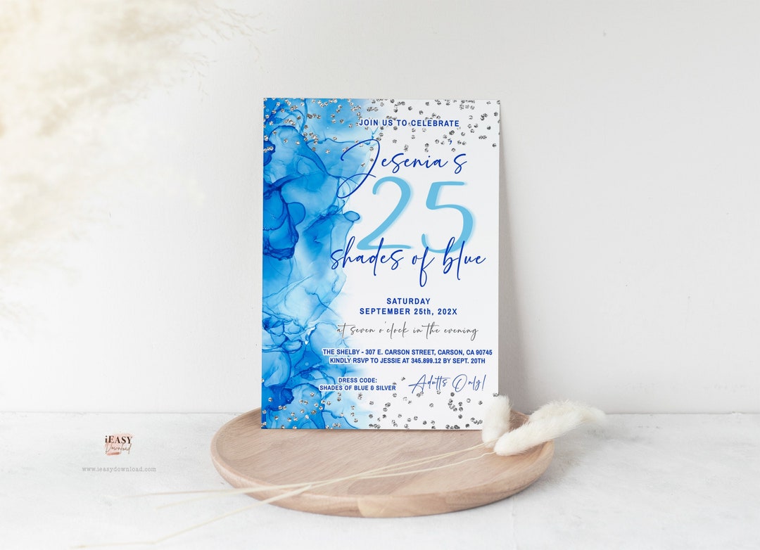 Shades of Blue 25th Birthday Invitation Template (digital Download) - Etsy