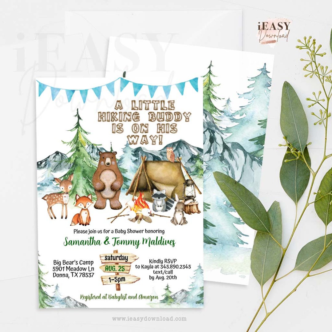 Camping Baby Shower Invitation, Woodland Animals Baby Shower, Little ...