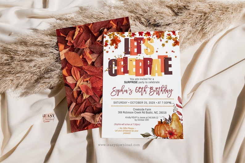 Editable Fall Surprise Birthday Invite Let's Celebrate - Etsy