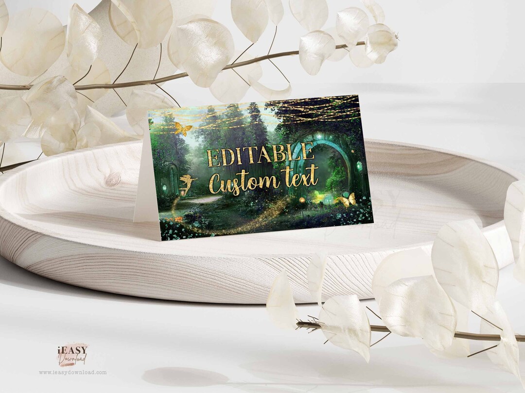 Editable Enchanted Forest Place Card: Emerald Green Table Decor ...