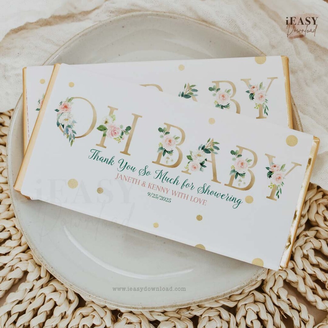Blush Pink Floral Baby Shower Wrapper, It's a Girl Baby Shower Candy ...