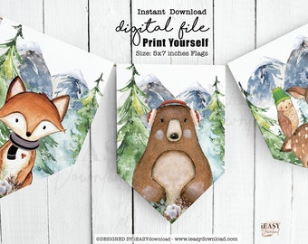 Printable Woodland Animals Banner Greenery Birthday Baby - Etsy