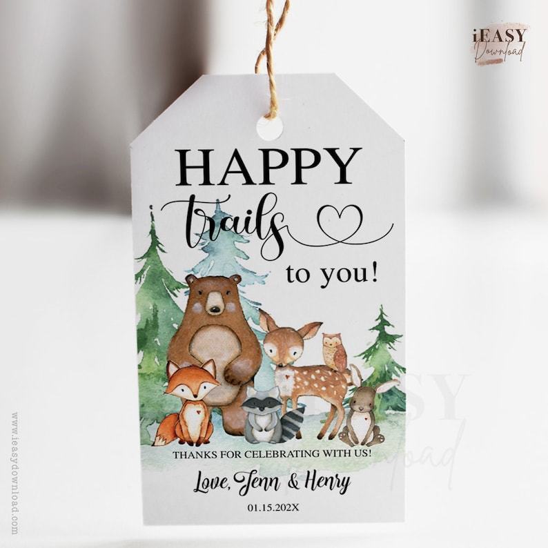 Woodland Animals Favor Tags: Happy Trails Birthday, Baby Shower ...