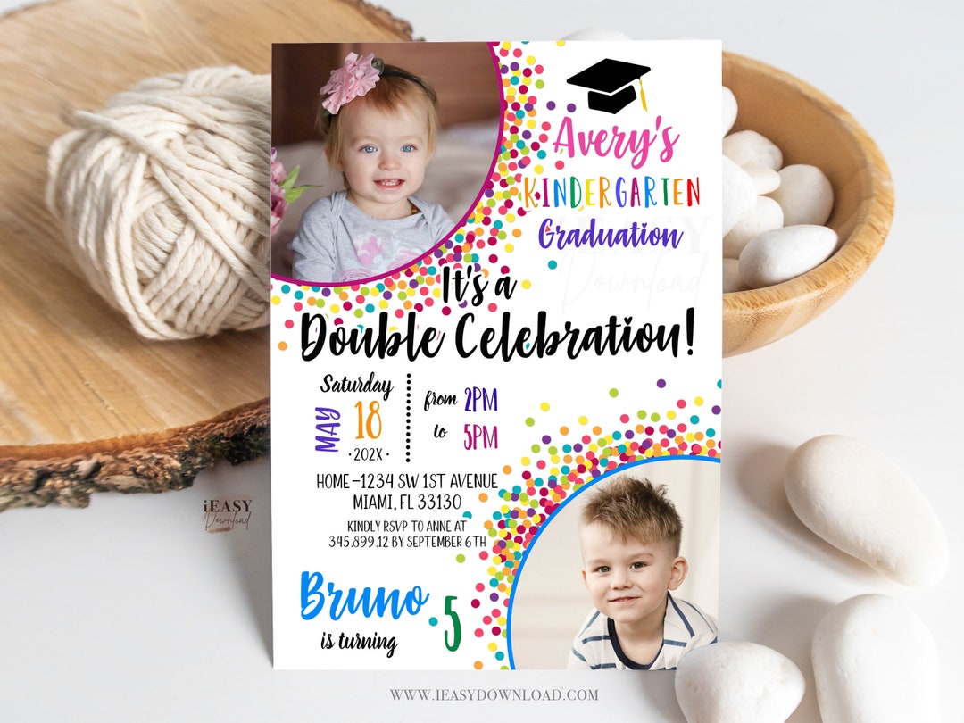 It's a Double Celebration Invitation, Birthday and Kindergarten ...