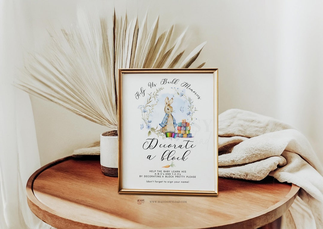 Printable Decorate a Block Sign, Peter Rabbit Baby Boy Baby Shower ...