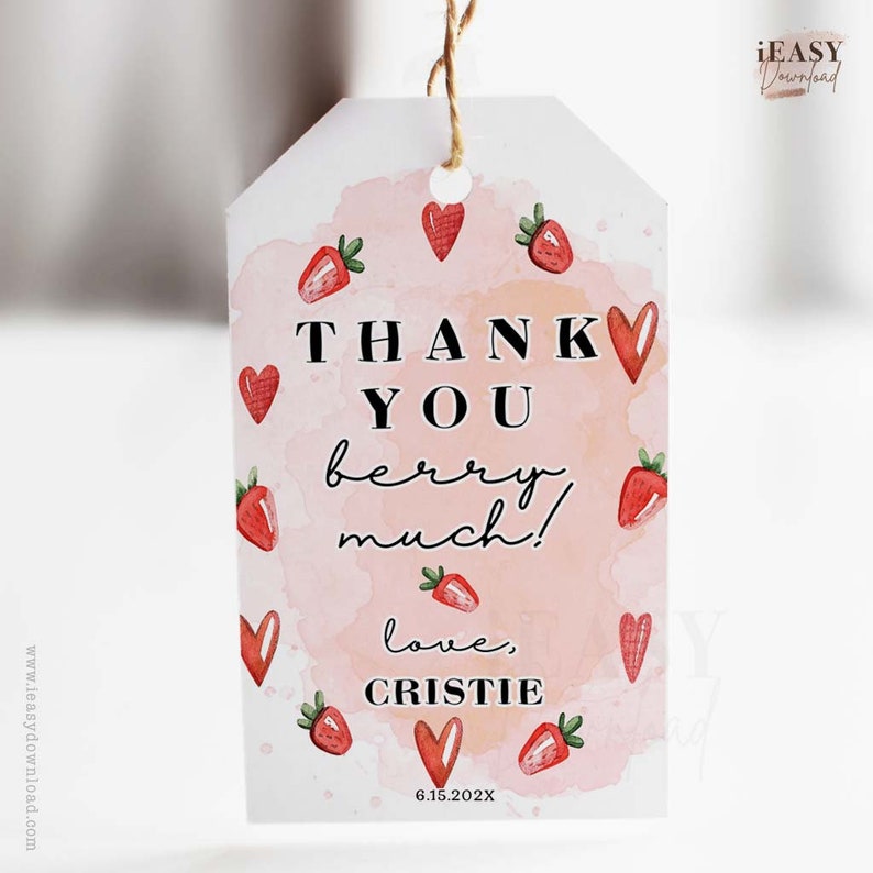 Editable Strawberry Gift Tag Template Berry First Birthday - Etsy