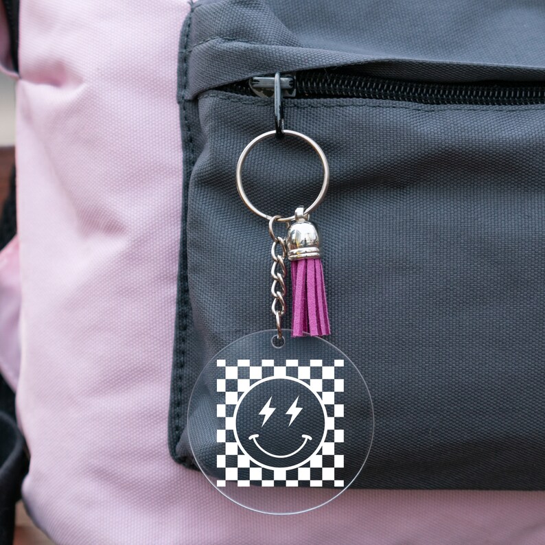 Smiley Face Keychain Checkered Smiley Face Keychain Happy - Etsy