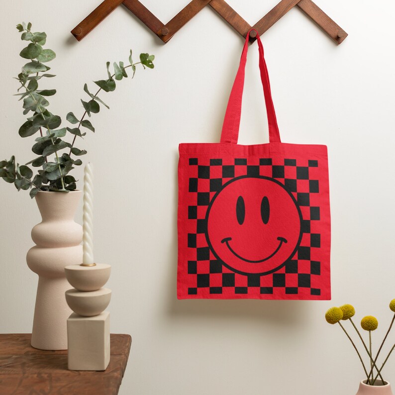 Checkered Smiley Face Tote Bags Checkered Tote Bag Smiley - Etsy