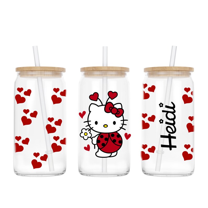 Hello Kitty Cup Kitty Glass Can Glass With Lid and Straw - Etsy