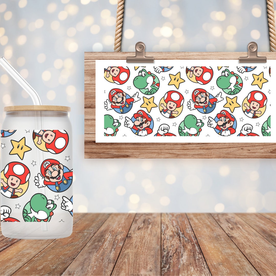 Mario Wrap, Cup Wrap for 16oz. Glass Can, Printed Vinyl Wrap, Ready to ...