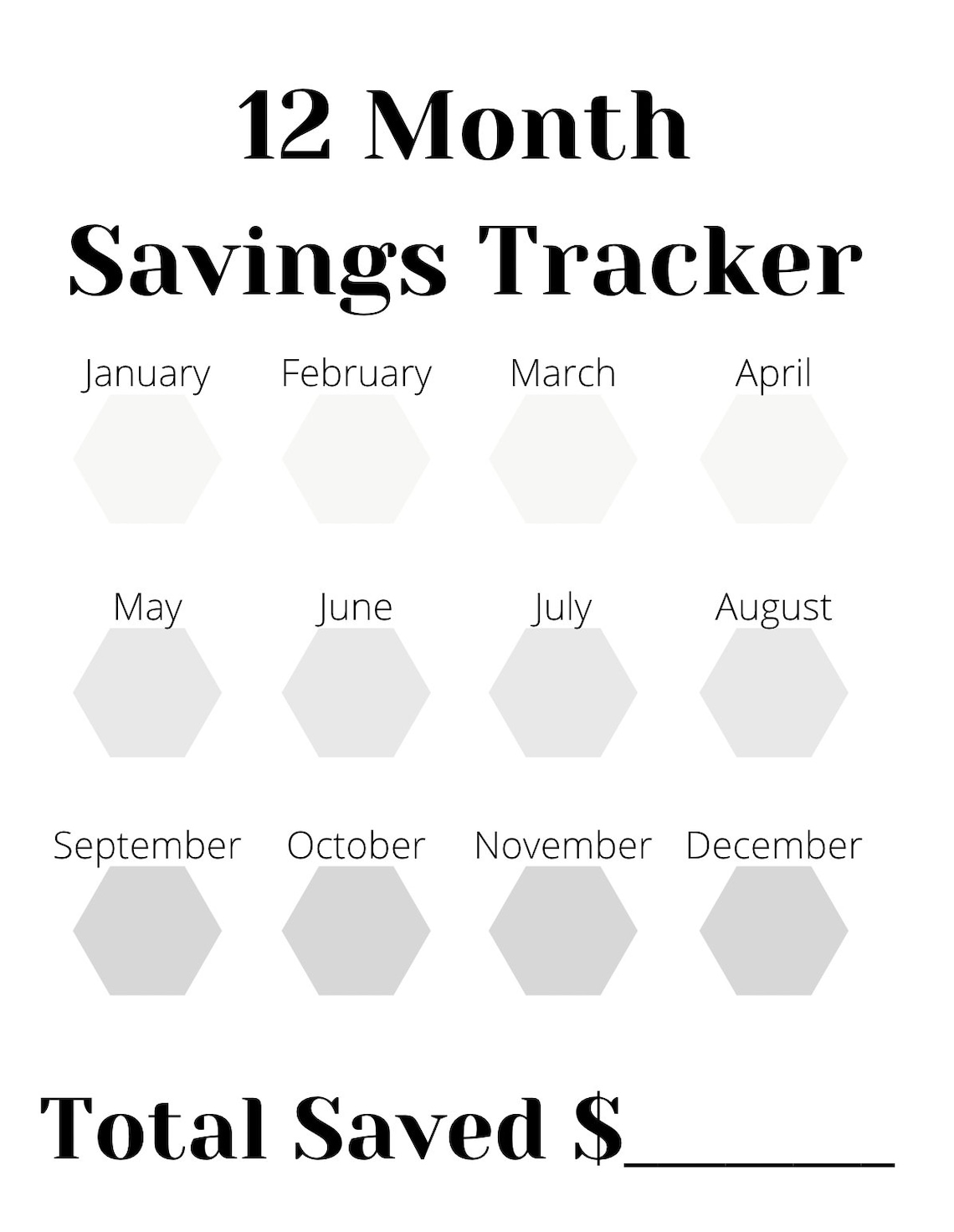 Blank 12 Month Savings Tracker - Gray - Etsy