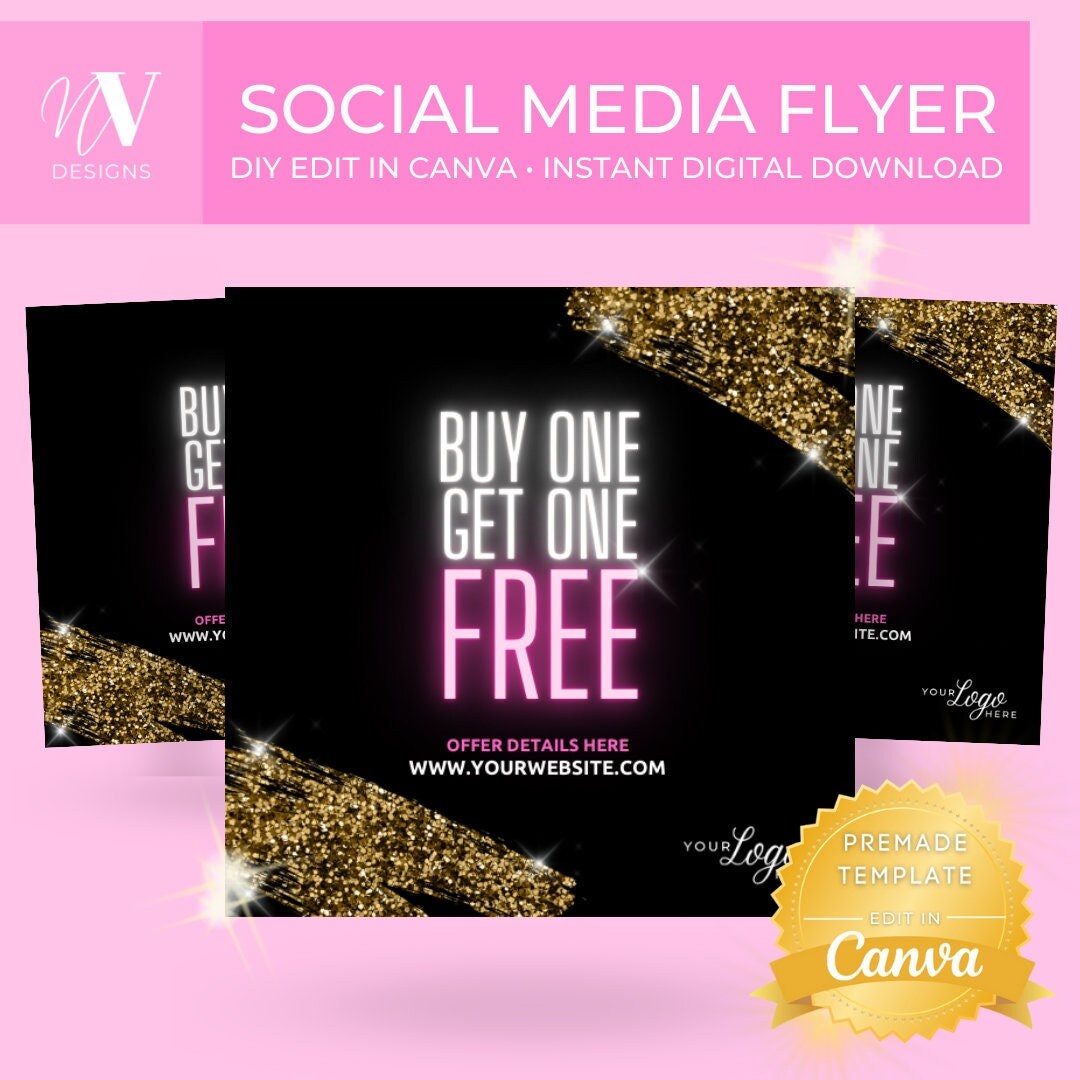 BOGO Gold Glitter Social Media Flyer | DIY Edit in Canva | Premade ...