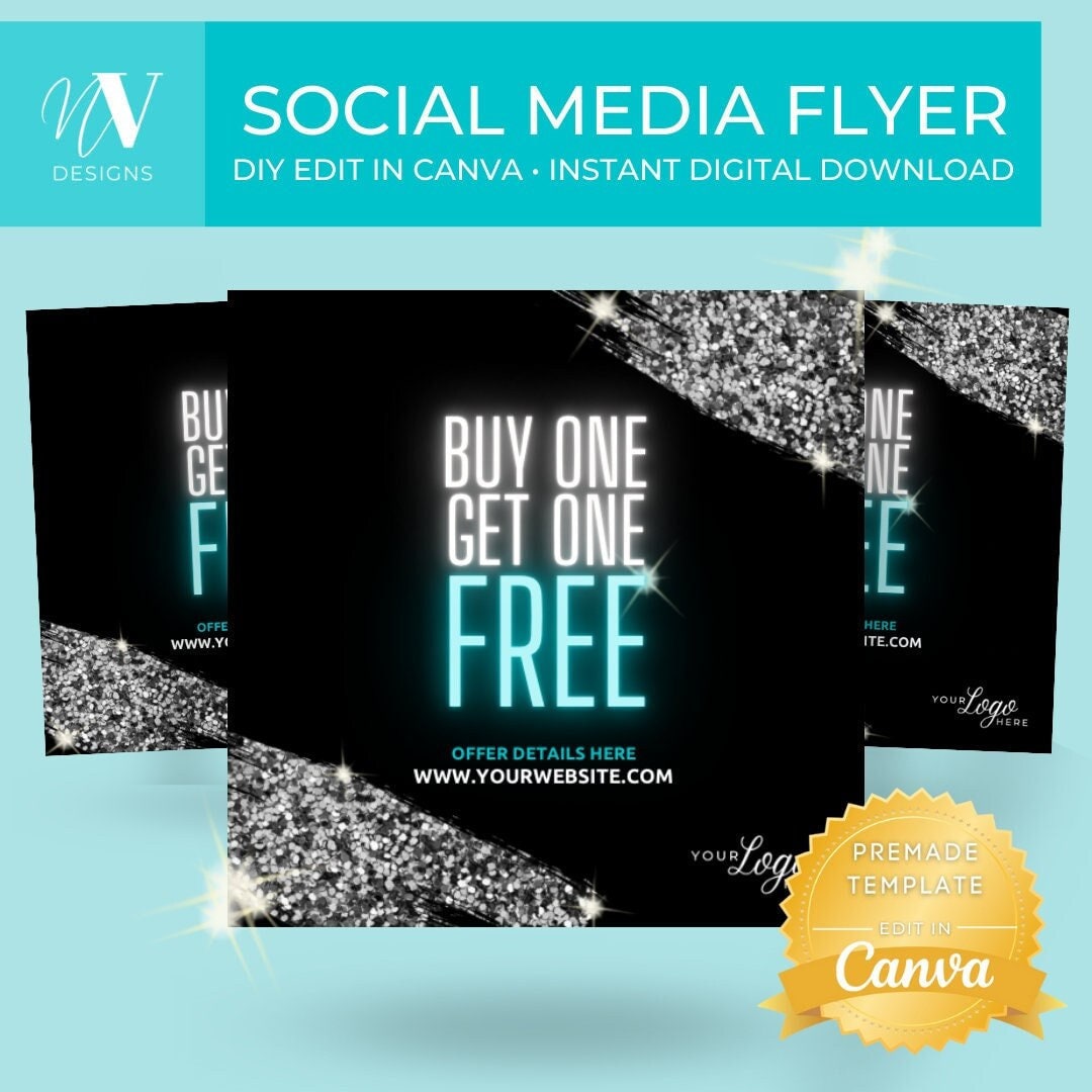 BOGO Silver Glitter Social Media Flyer DIY Edit in Canva Premade ...