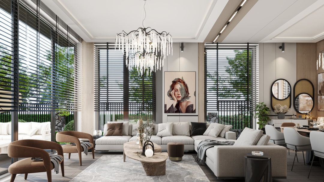 Detailed Living Room Design, Customize Interior Design, Architectural ...