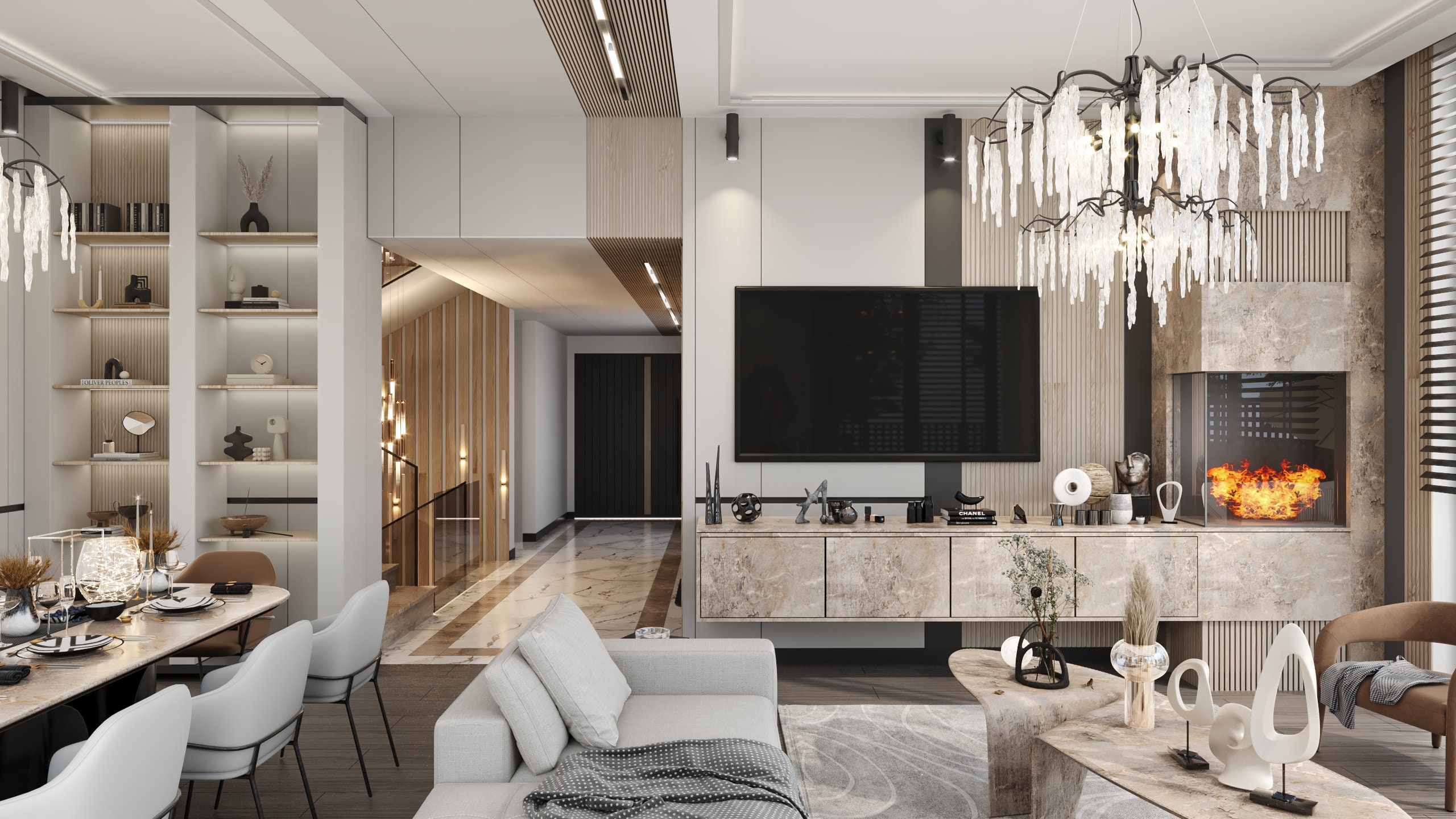 Detailed Living Room Design, Customize Interior Design, Architectural ...