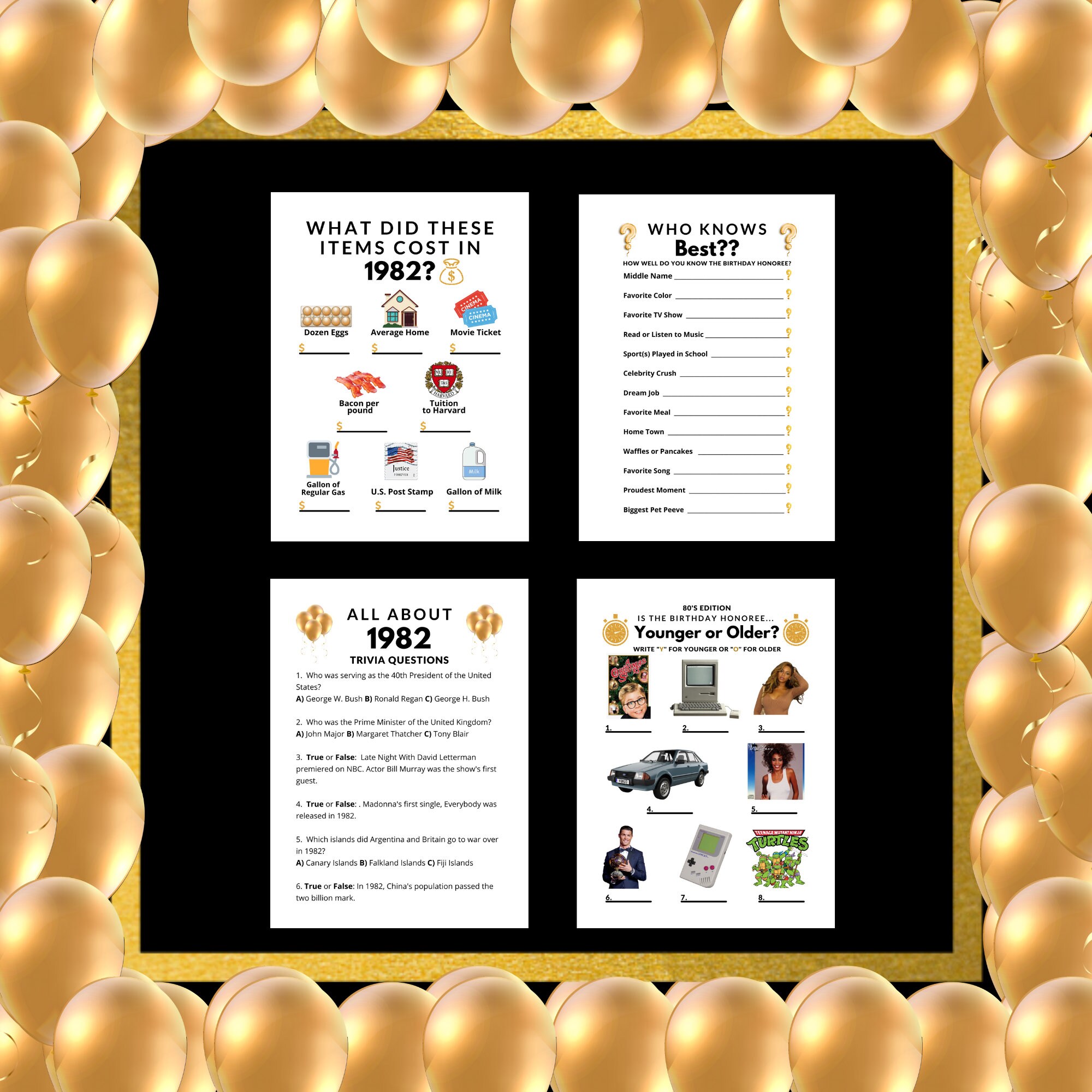 42nd Birthday Party Games, Born in 1982 Games Bundle, 42nd Birthday ...