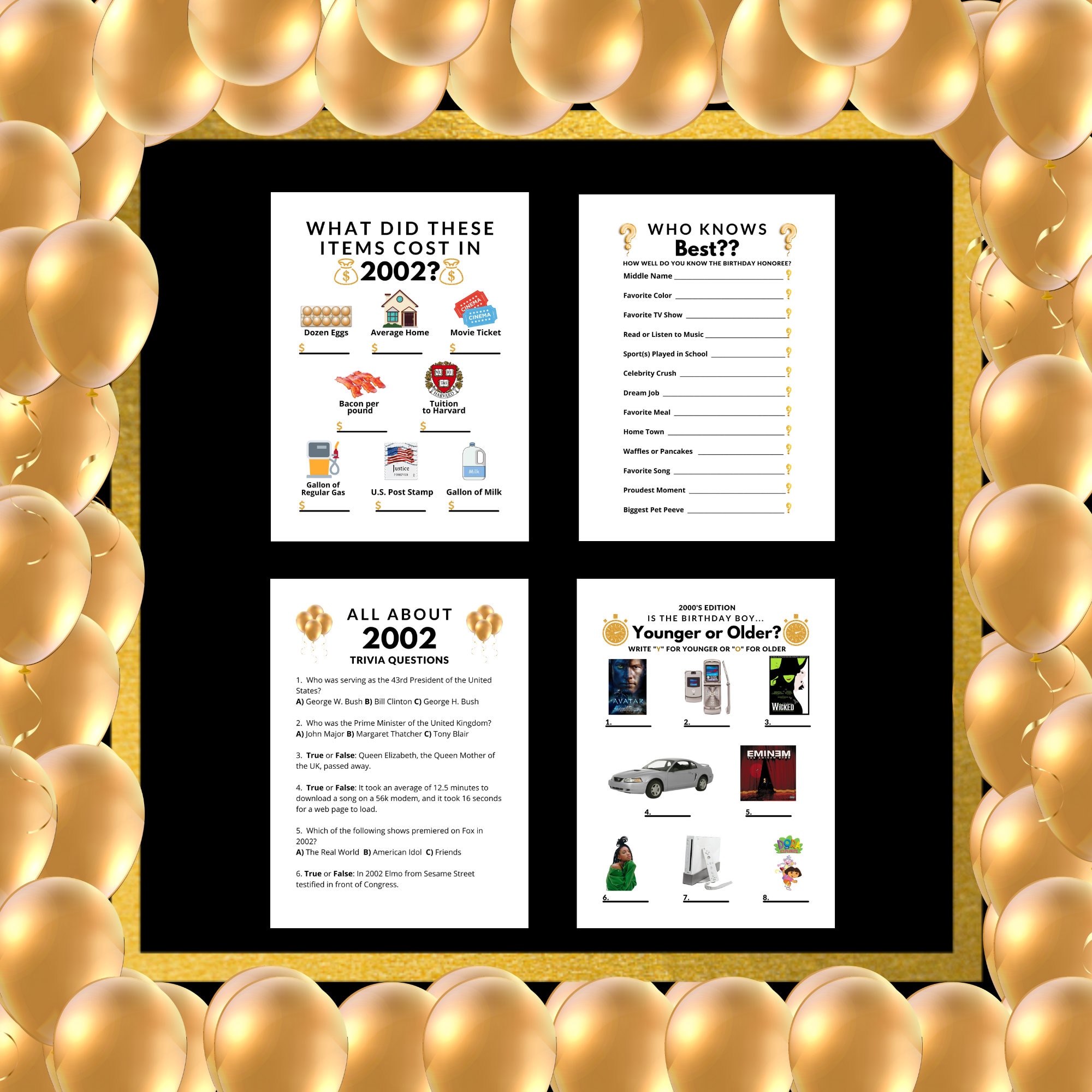 22nd Birthday Party Games, Born in 2002 Games Bundle, Printable Games ...