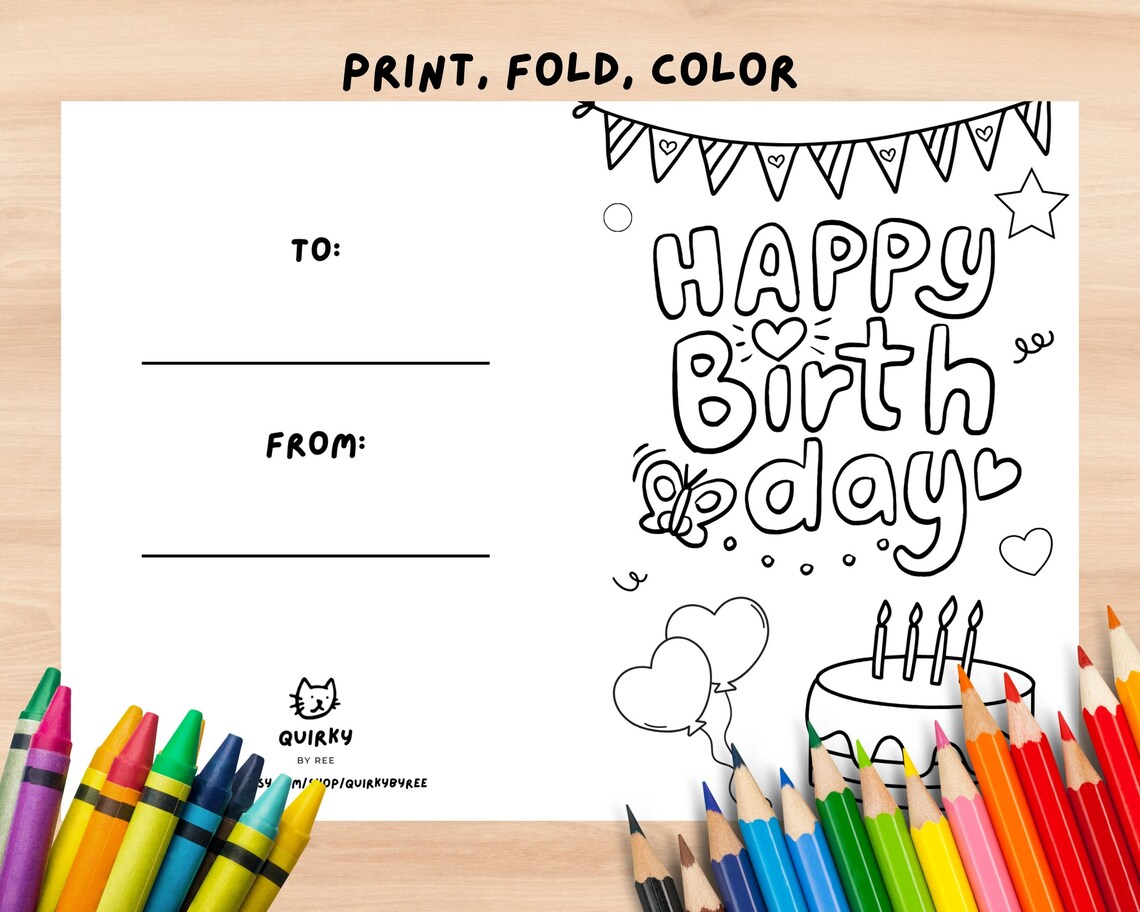 Printable Birthday Coloring Greeting Card for Kids (instant Download ...