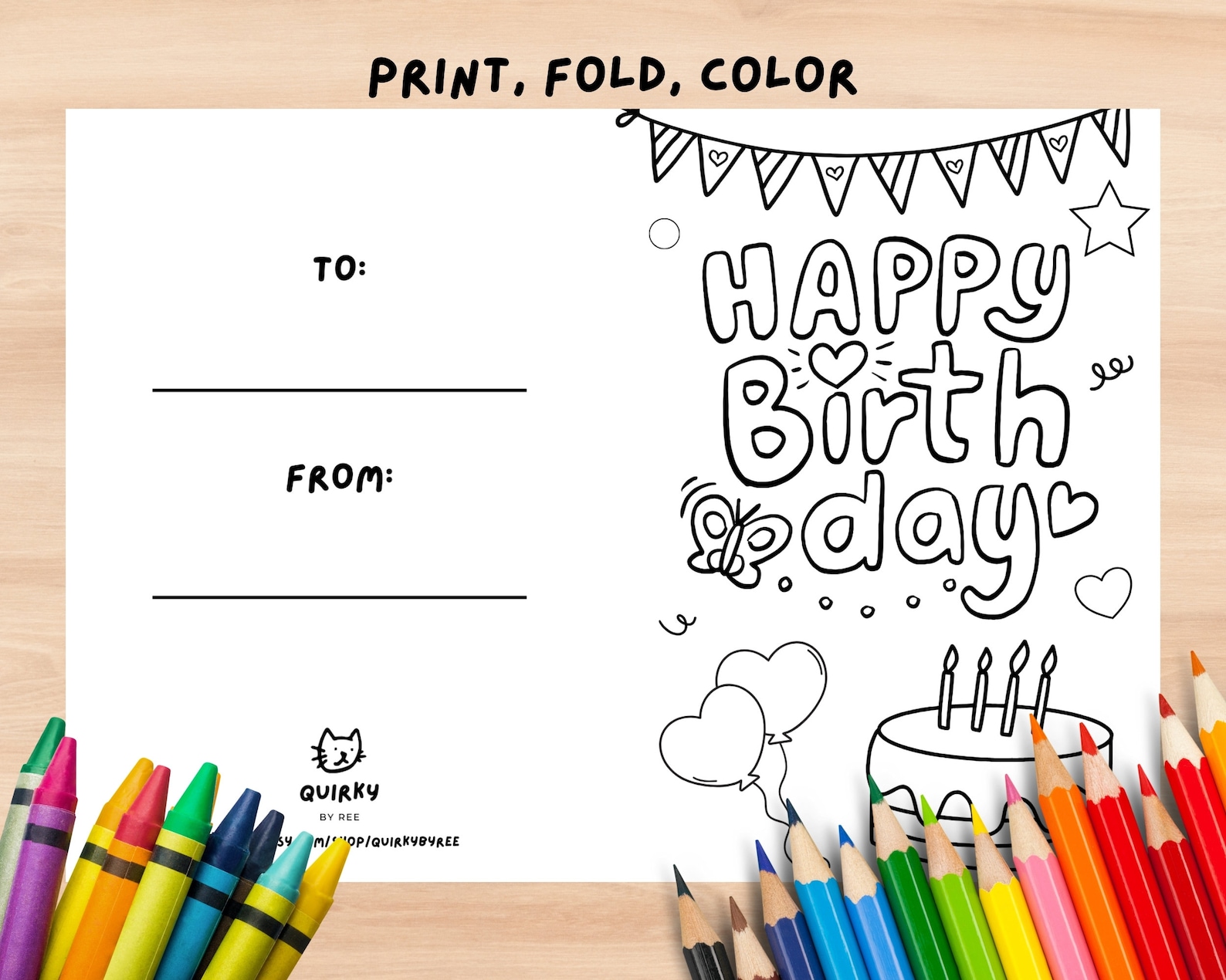 Printable Birthday Coloring Greeting Card for Kids (instant Download ...