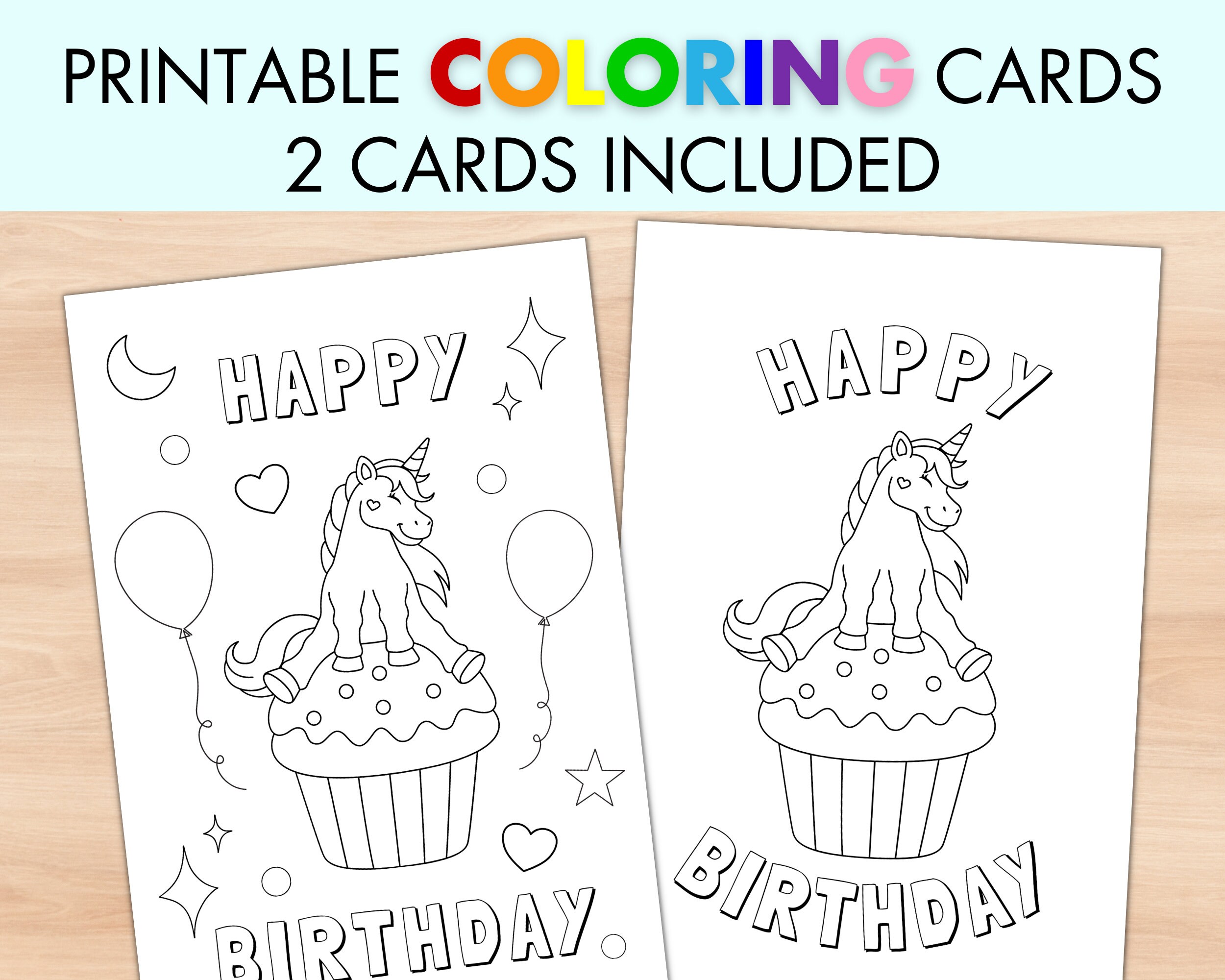 Printable Birthday Coloring Card,unicorn Birthday Card,happy Birthday ...