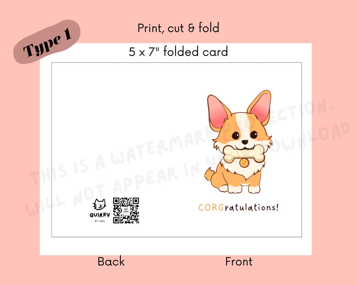 Printable Congratulations Card, Digital Print Card, Pun Card, Corgi ...