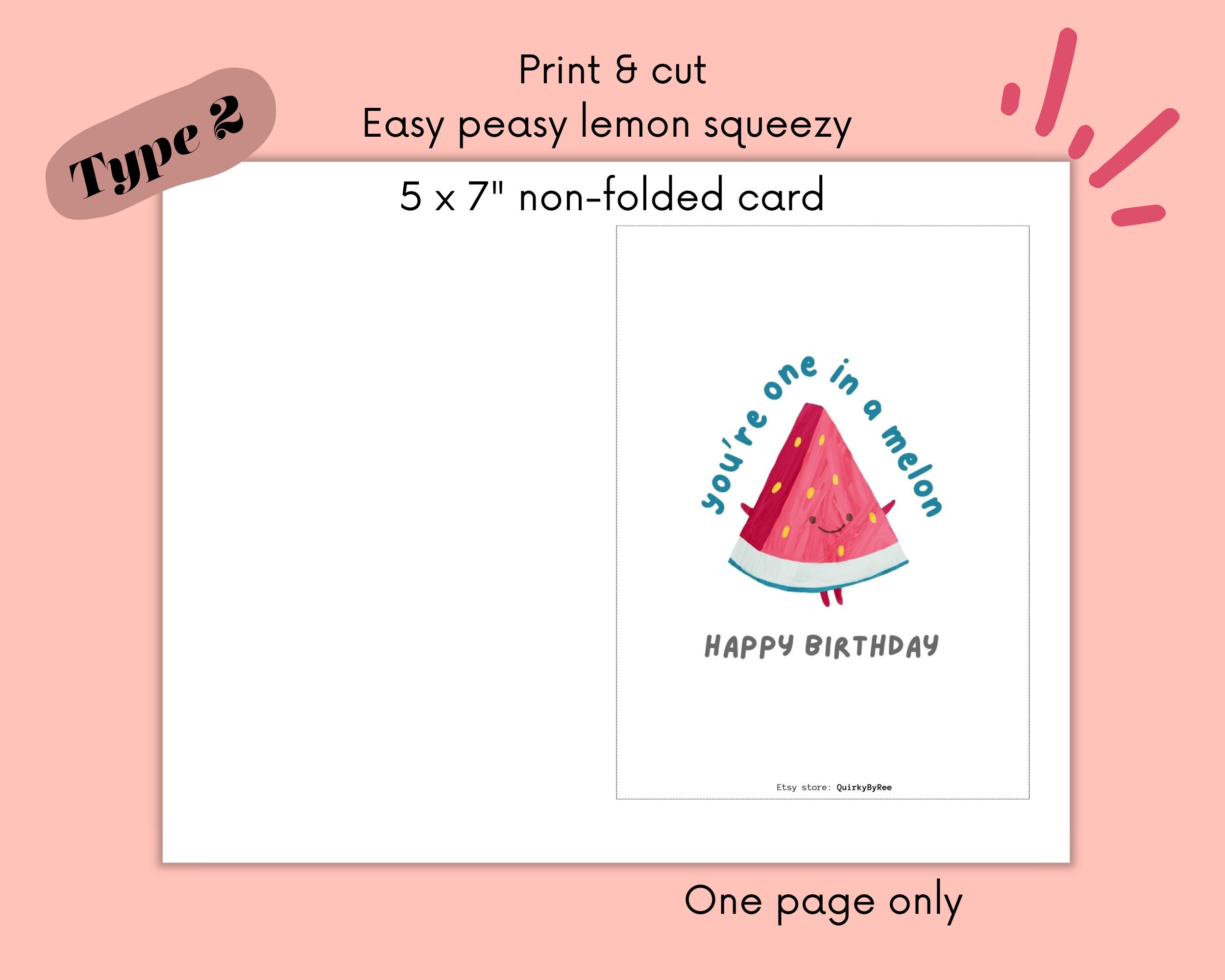 Printable Birthday Card, Watermelon Birthday Card, Happy Birthday ...