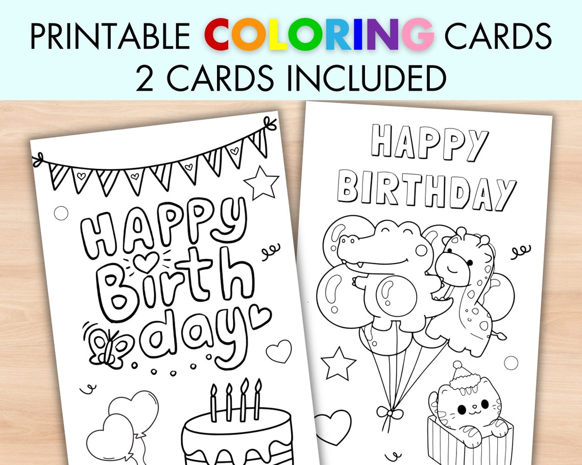 Printable Birthday Coloring Greeting Card for Kids (instant Download ...