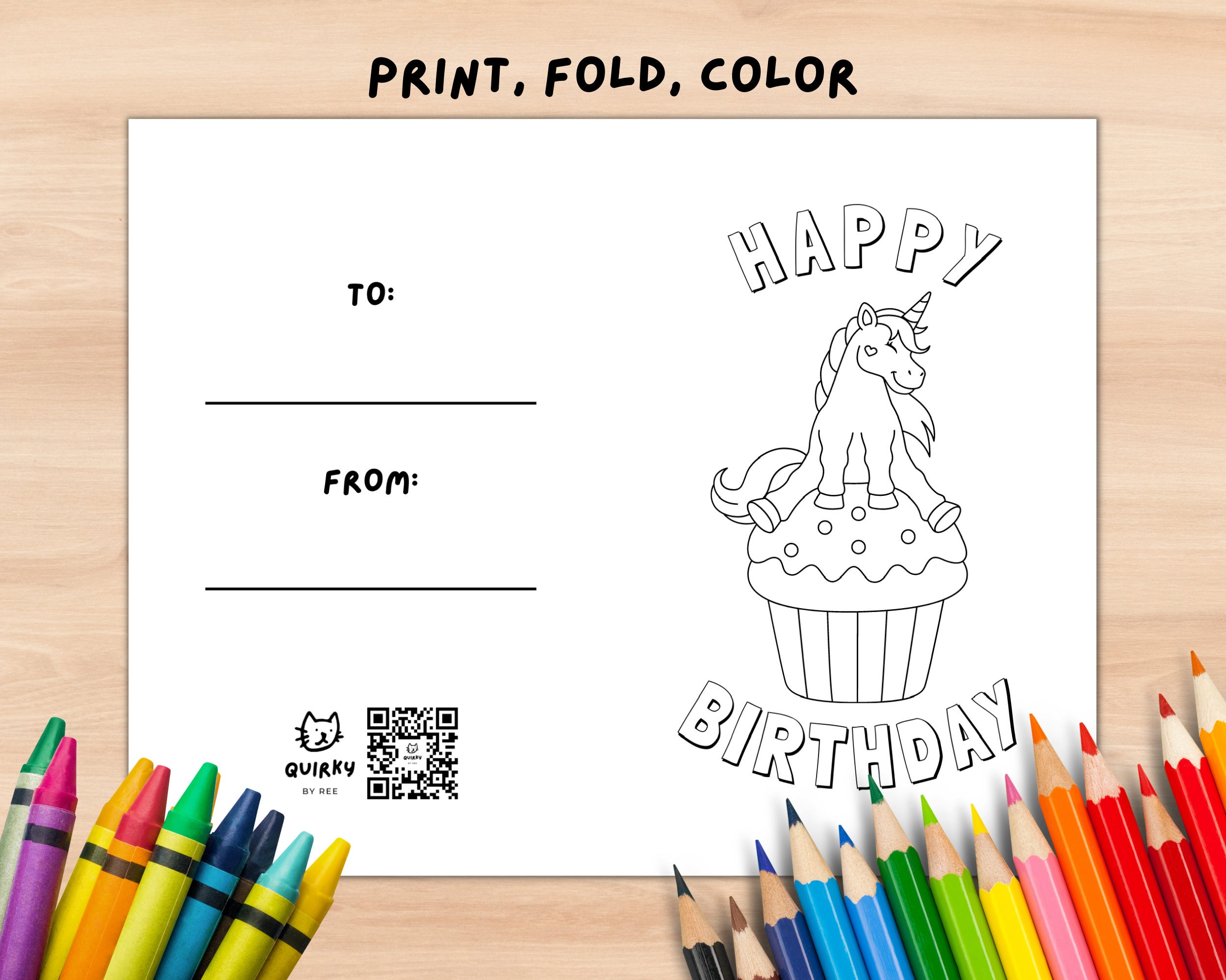 Printable Birthday Coloring Card,unicorn Birthday Card,happy Birthday ...