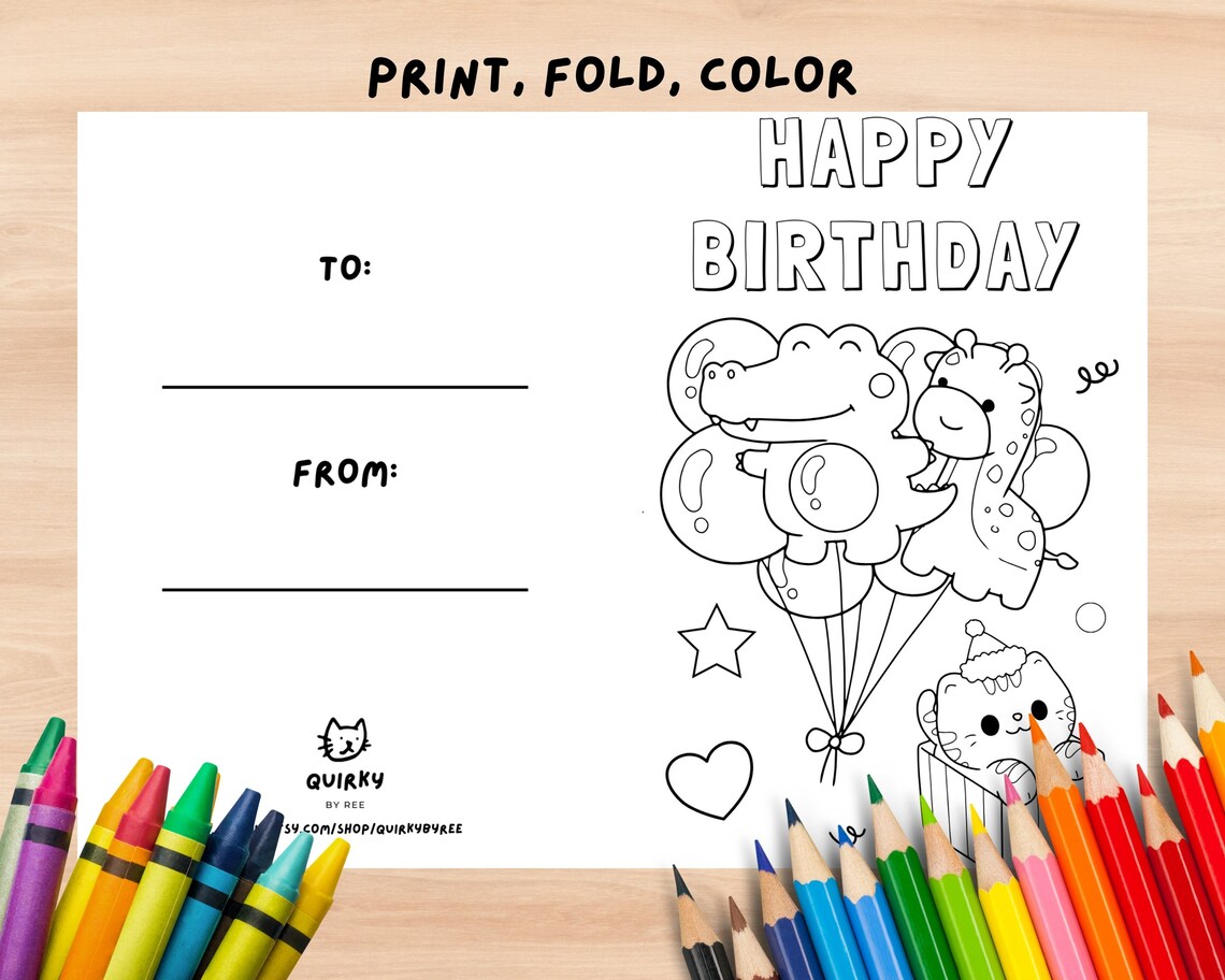 Printable Birthday Coloring Greeting Card for Kids (instant Download ...