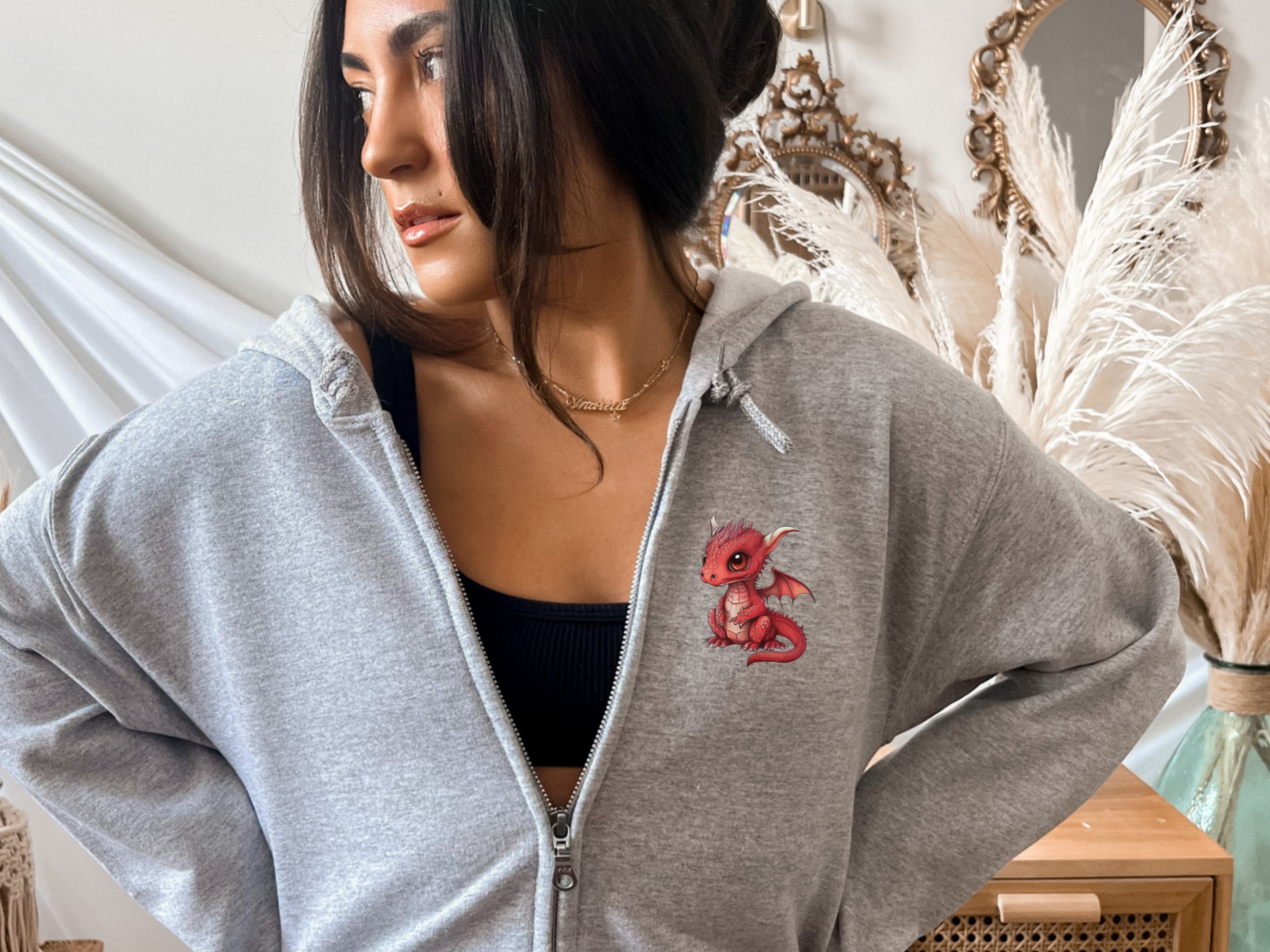 Red Dragon Zip up Hoodie Cute Dragon Zip up Sweatshirt Zip up Hooded ...