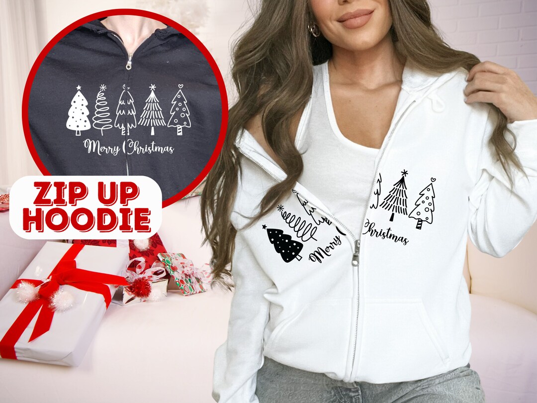 Merry Christmas Zip up Hoodie Holiday Christmas Hoodie Full Zip Hoodie ...