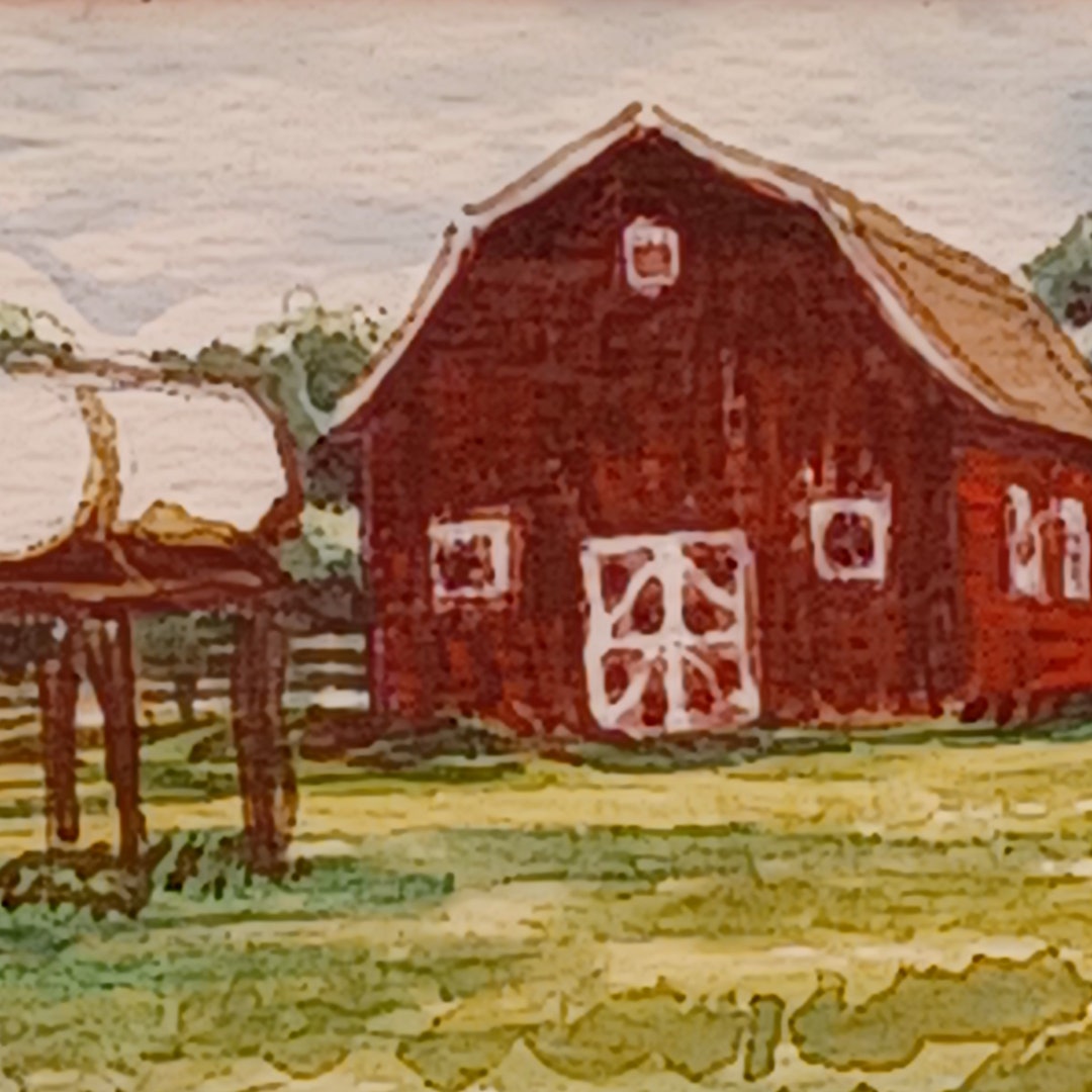 Vintage Watercolor Painting Miniature Still Life Red Barn - Etsy