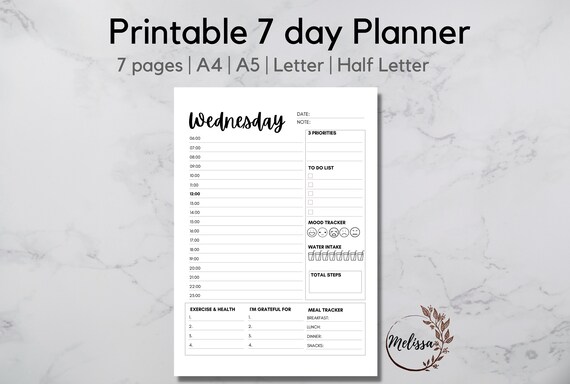 Daily Planner Pad Printable 7 Day Planner Daily Schedule | Etsy